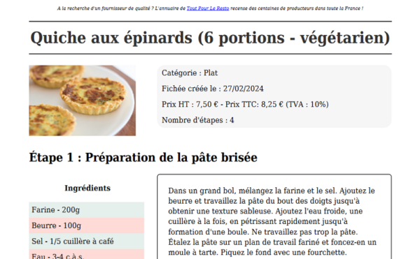 Notre modèle gratuit de fiches recettes en PDF pour restaurants